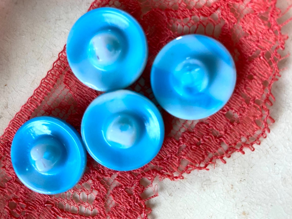Set of 4 Antique Milky Blue Glass Buttons With Metallic - Etsy