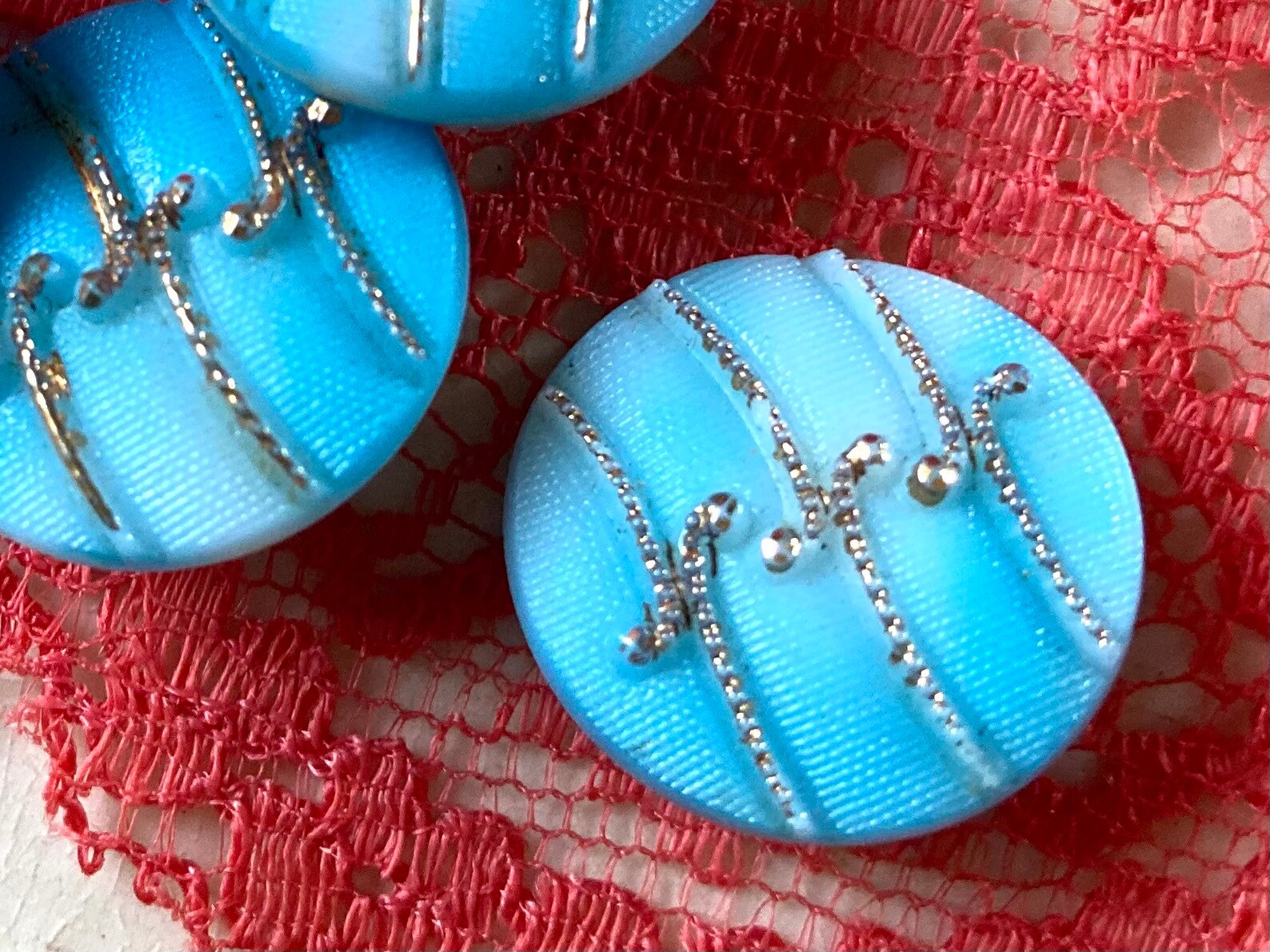 Set of 4 Antique Milky Blue Glass Buttons With Metallic - Etsy