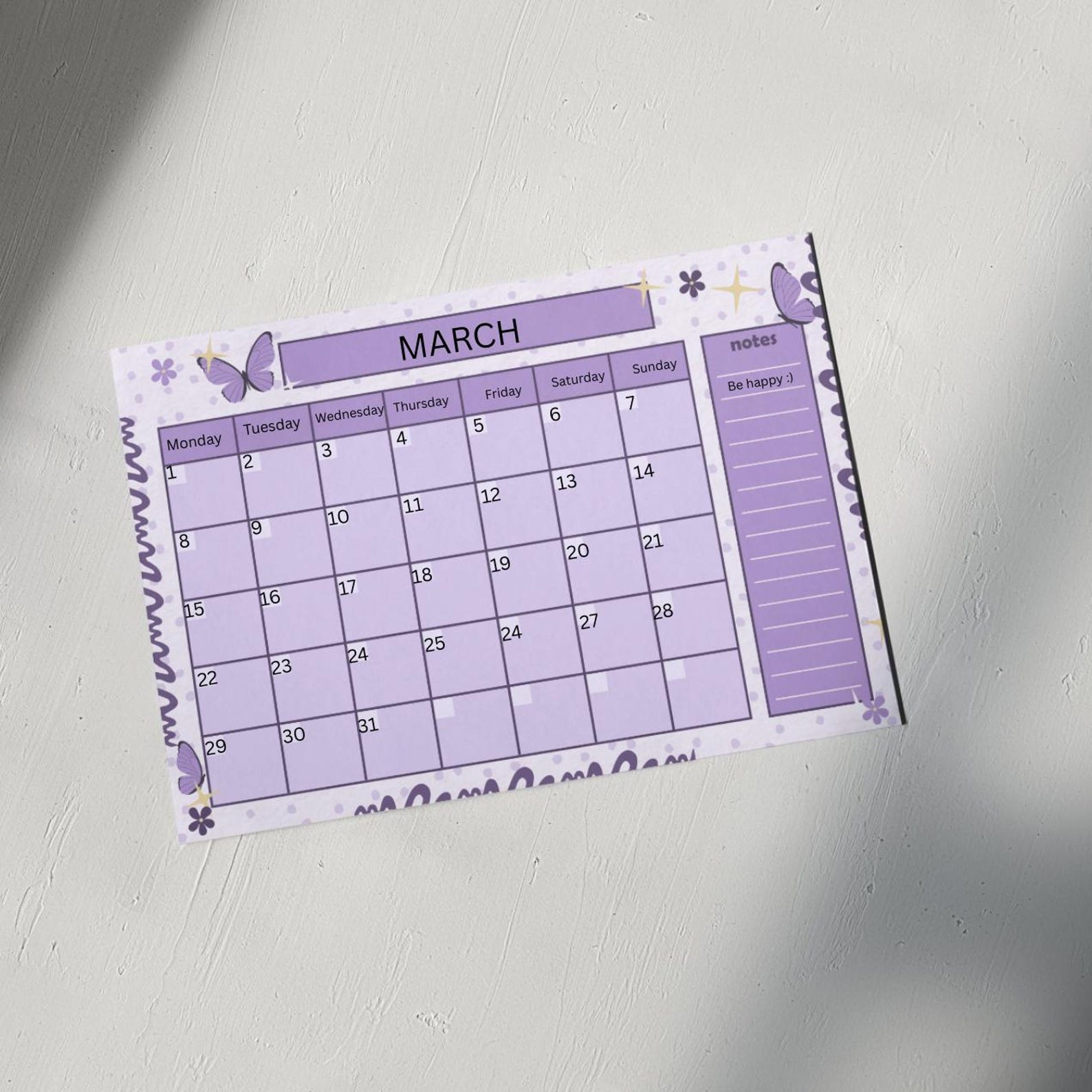 Personalized Purple Butterfly Monthly Calendar – Printable Undated ...