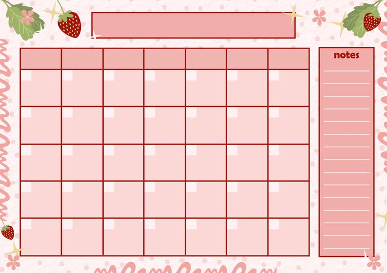 Strawberry Monthly Calendar – Cute Pastel Printable Planner (PDF) - Etsy