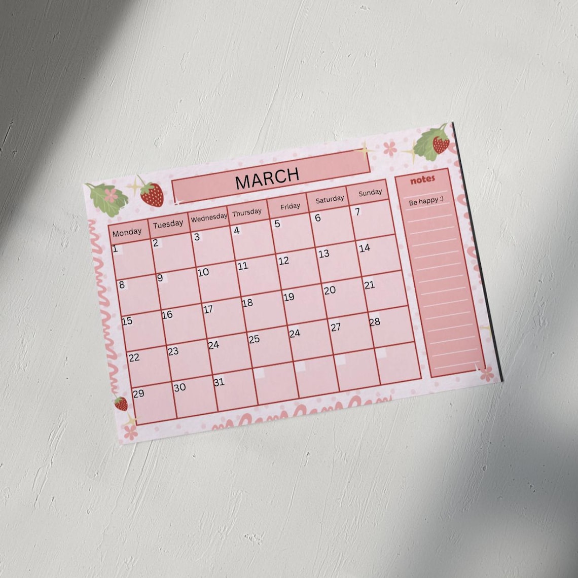 Personalized Strawberry Monthly Calendar – Printable Undated Planner ...