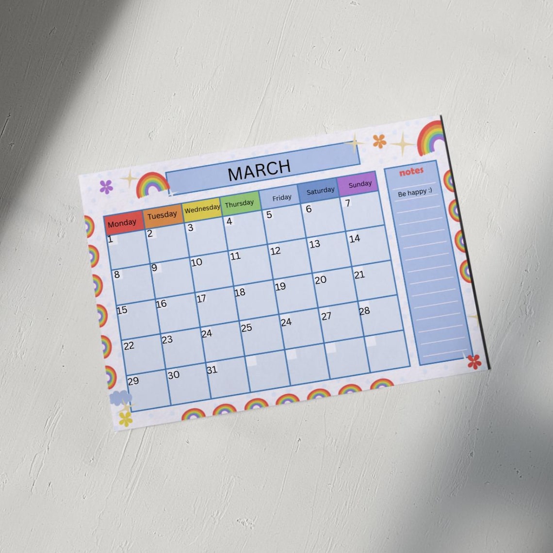 Personalized Rainbow Monthly Calendar – Printable Undated Planner ...