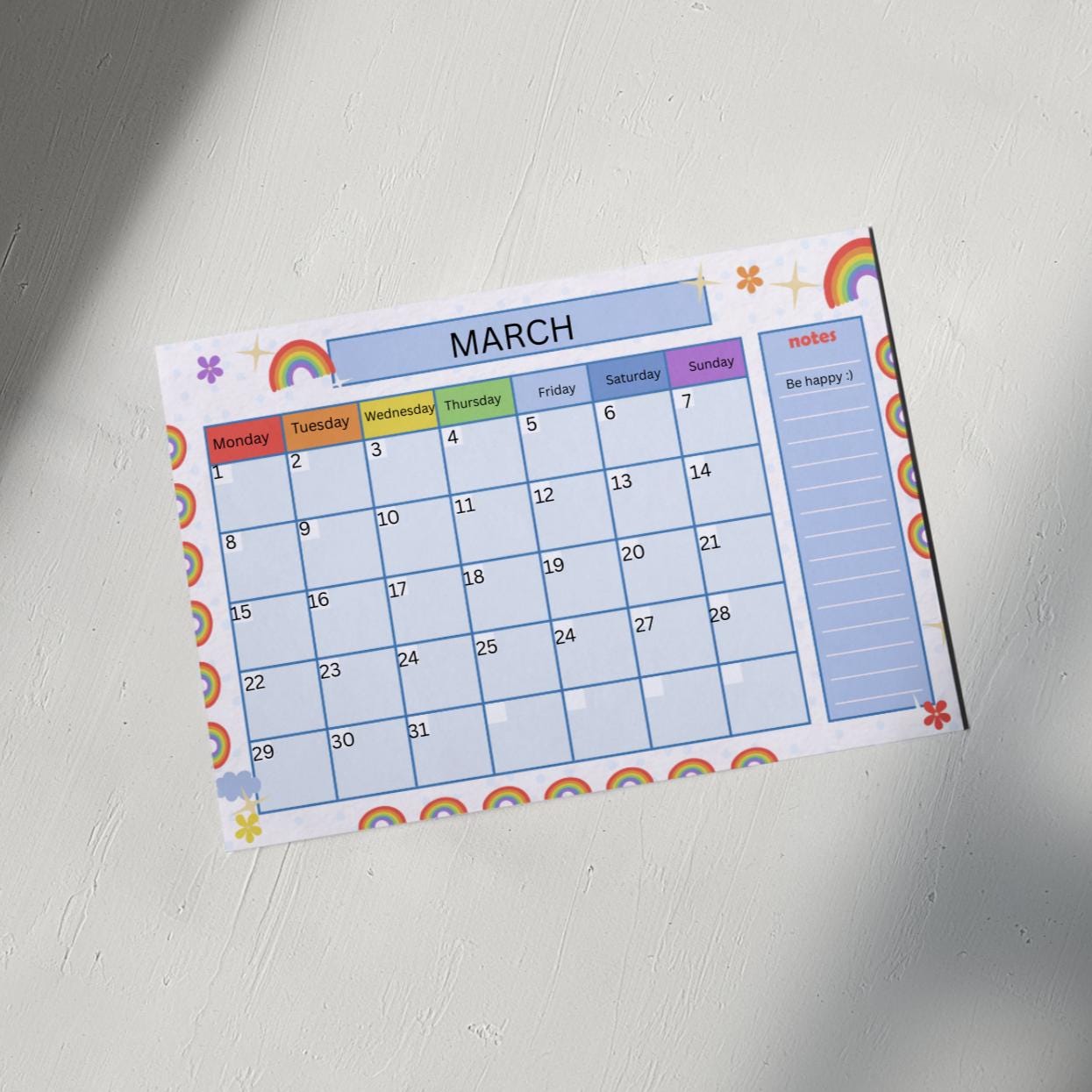 Personalized Rainbow Monthly Calendar – Printable Undated Planner ...
