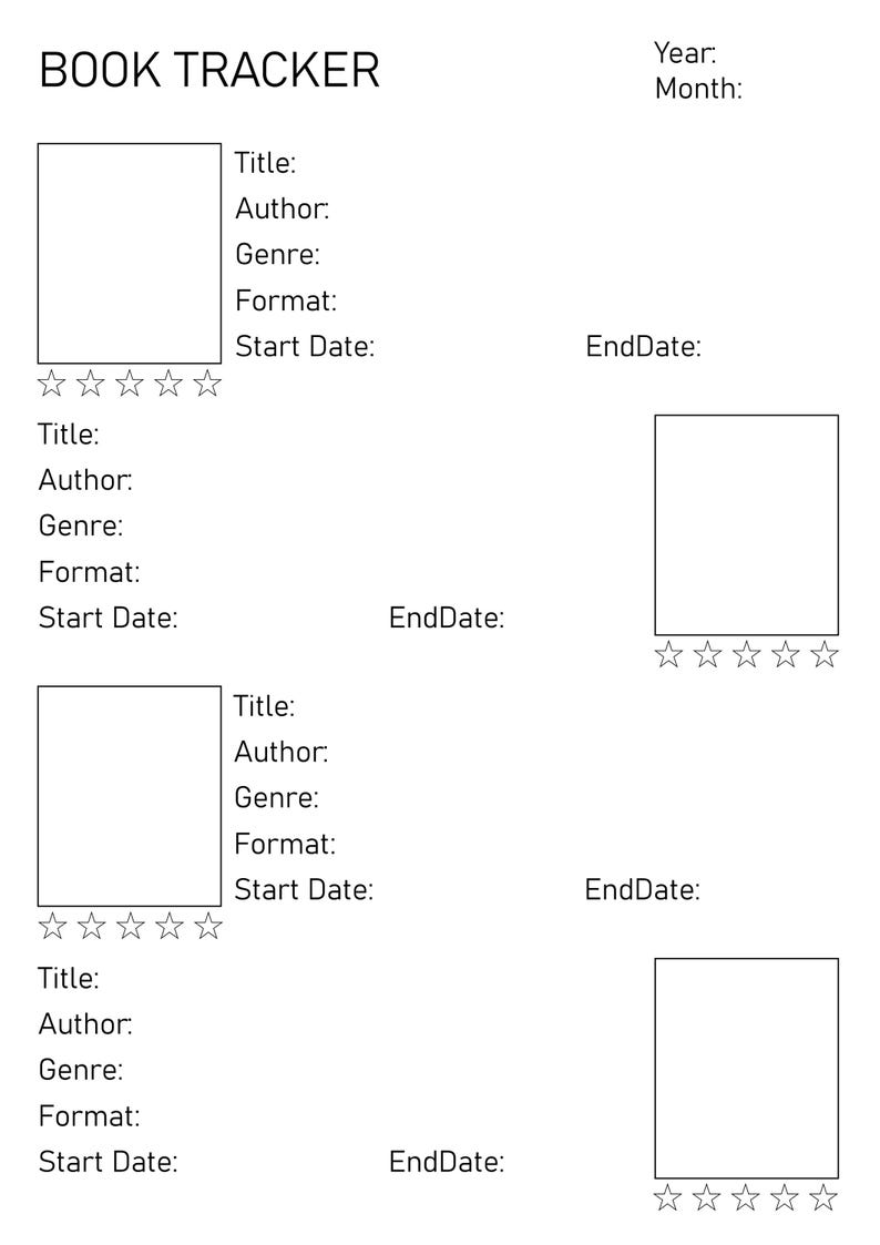 Book Tracker Printable PDF: Reading Journal Pages, 4 Designs (7 Pages ...