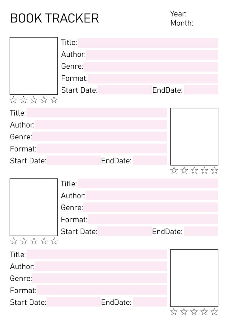 Book Tracker Printable PDF: Reading Journal Pages, 4 Designs (7 Pages ...