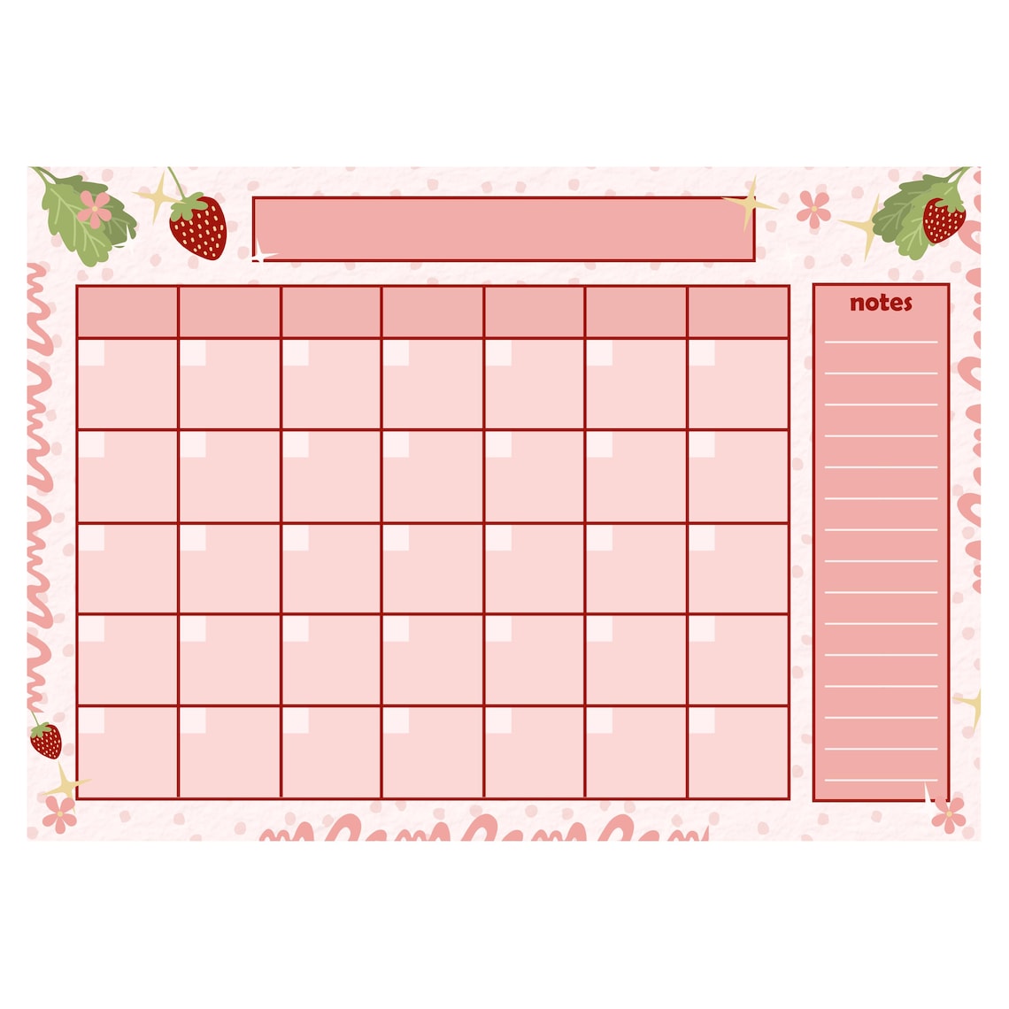 Personalized Strawberry Monthly Calendar – Printable Undated Planner ...
