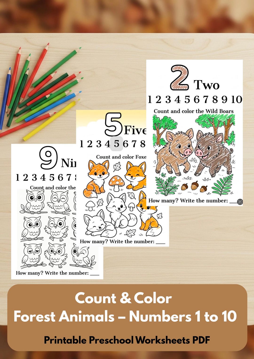 Forest Animals Counting Workbook: Preschool Printable (PDF Download A4 ...
