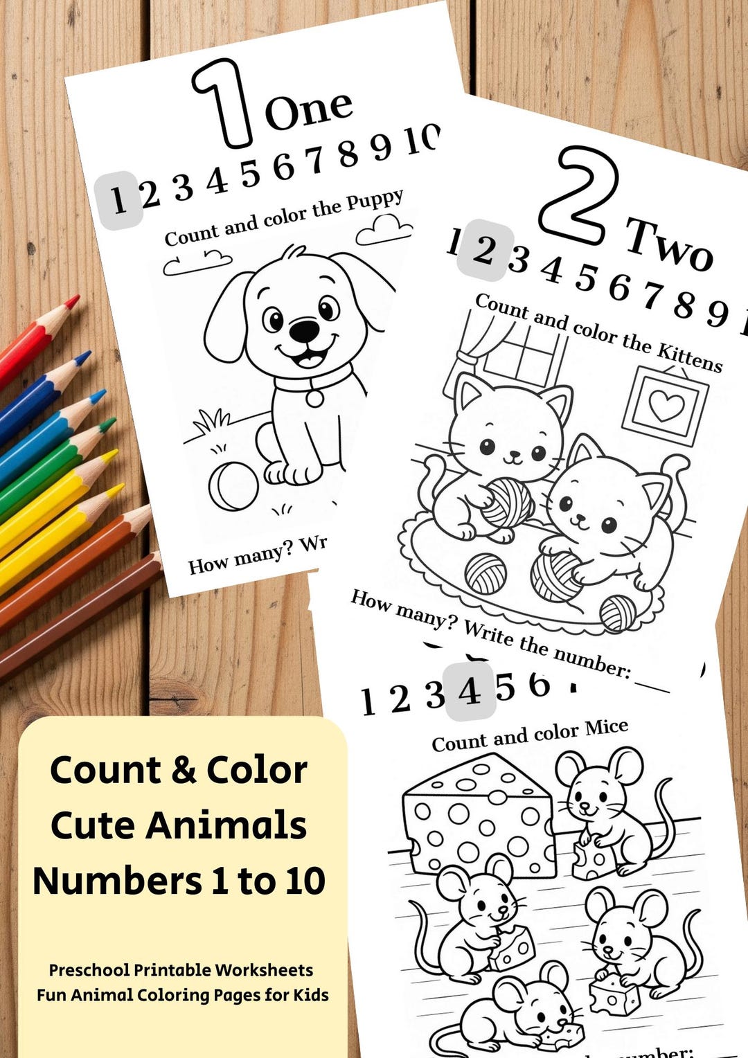 Animal Number Coloring Pages 1-10: Preschool Printable (PDF) - Etsy