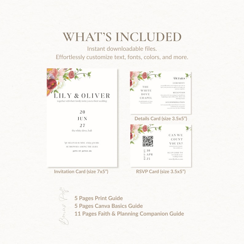 Peonies Christian Invitation Template | Soft Garden Wedding | Editable ...