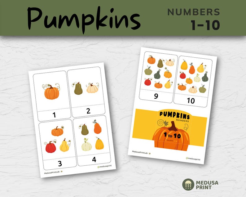 Pumpkin Number Flash Cards 1‑10 | Fall Preschool Counting & Matching ...