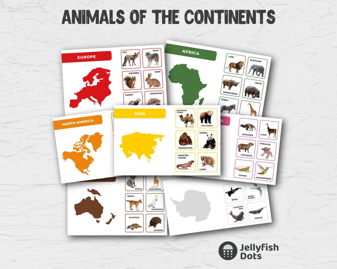 Montessori Animals & Continents Flashcards: Geography Learning (PDF ...
