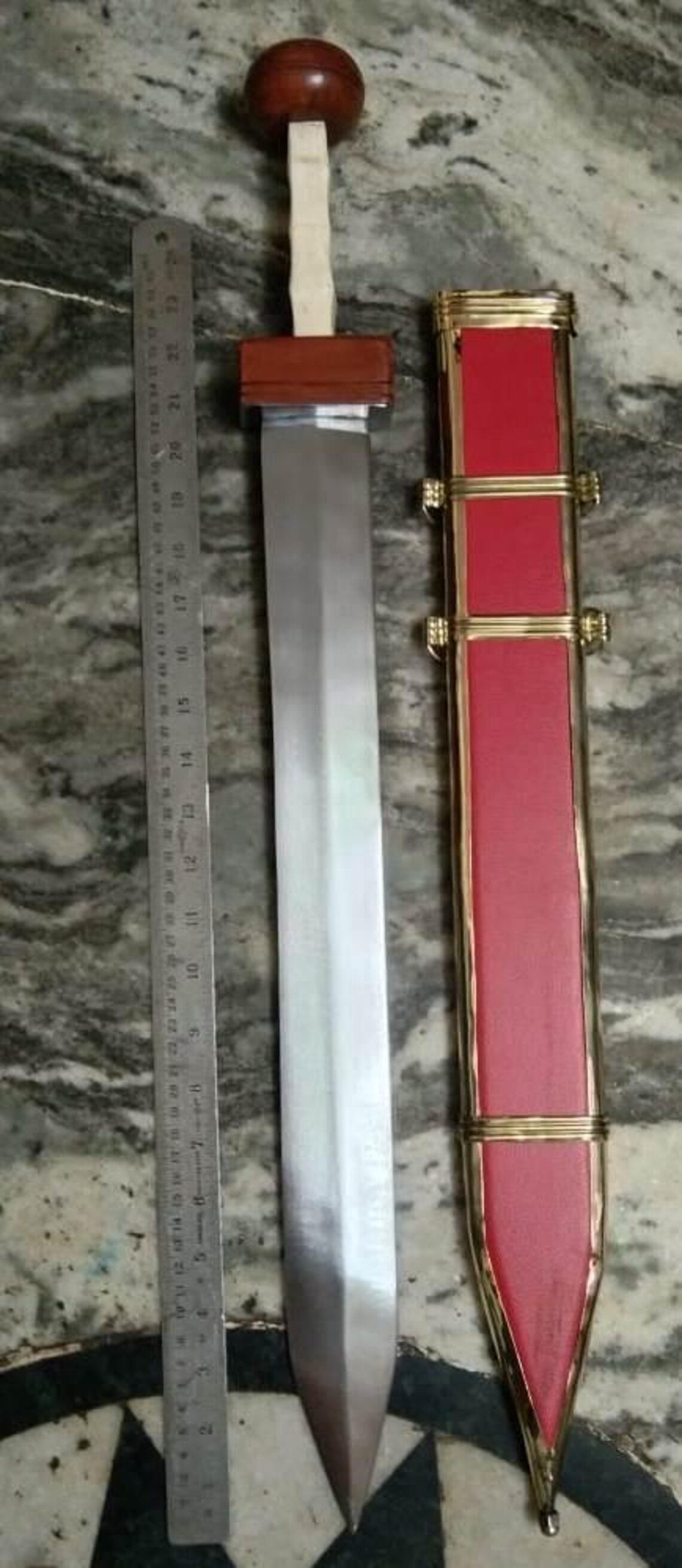 Hand-forged High Carbon Steel Roman Sword Blunt Edge Red Leather ...