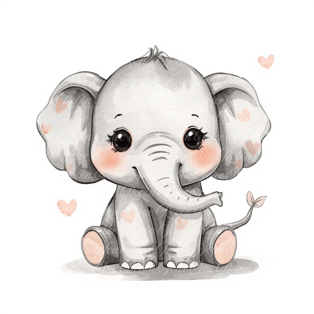 Cute Elephant Clipart | Kawaii Elephant Digital Download | Sublimation ...
