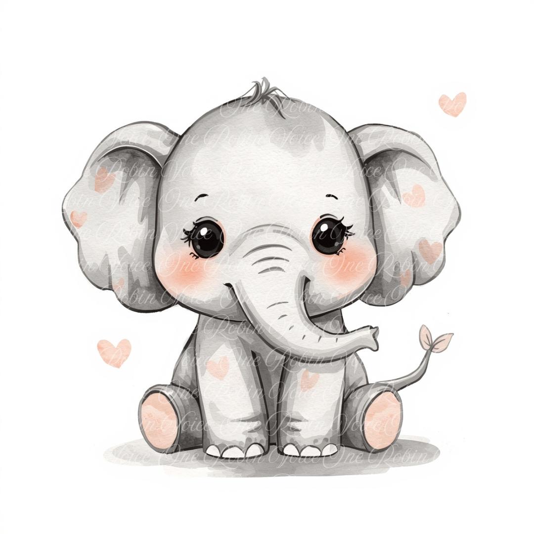 Cute Elephant Clipart | Kawaii Elephant Digital Download | Sublimation ...
