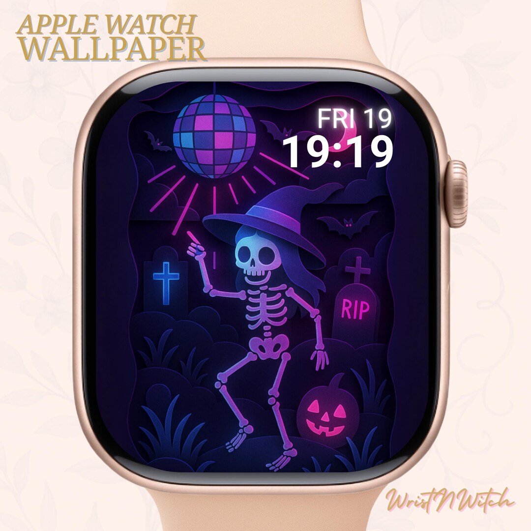 Disco Skeleton Apple Watch Wallpaper | Neon Halloween Party Theme - Etsy