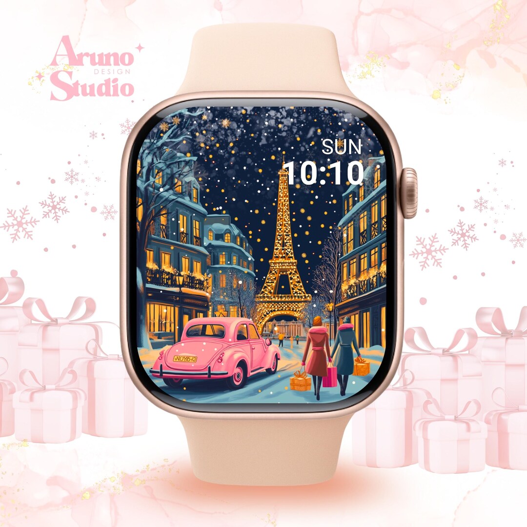 Paris Christmas Apple Watch Wallpaper: Pink Car Cozy Winter Holiday ...