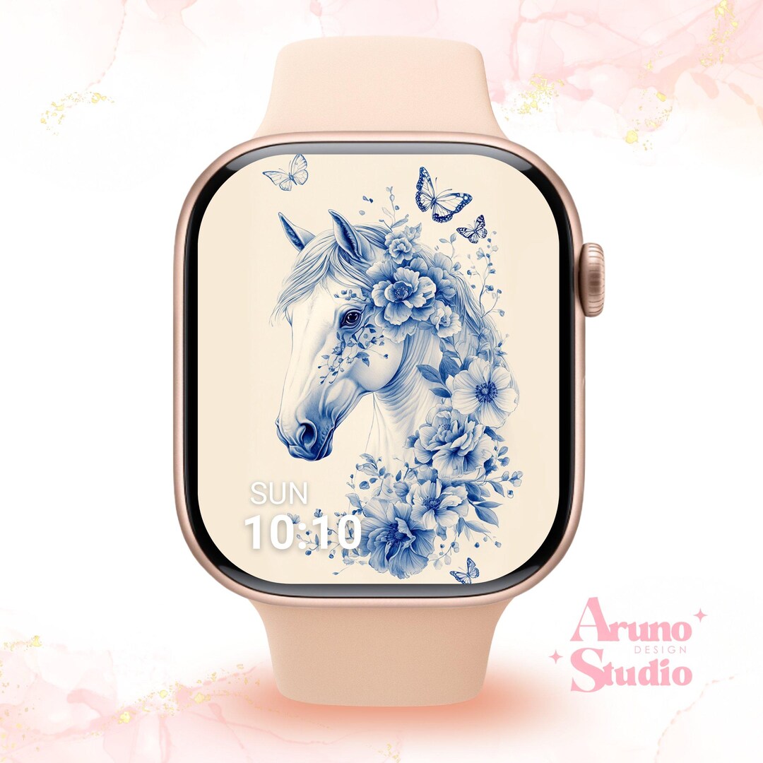 Porcelain Horse Apple Watch Wallpaper: Blue White Floral, Year of Horse ...