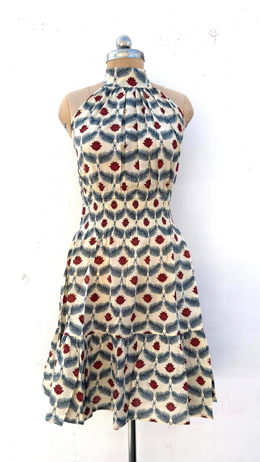 Halter Neck Maxi Dress : Jaipur Hand Block Print Floral Cotton - Etsy