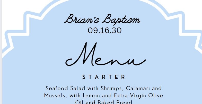 Editable Baptism Menu | Baby Blue Printable Baptism Party Table ...