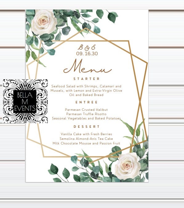 Floral Themed Table Menu Card Printable for Bridal Shower Table Menu ...