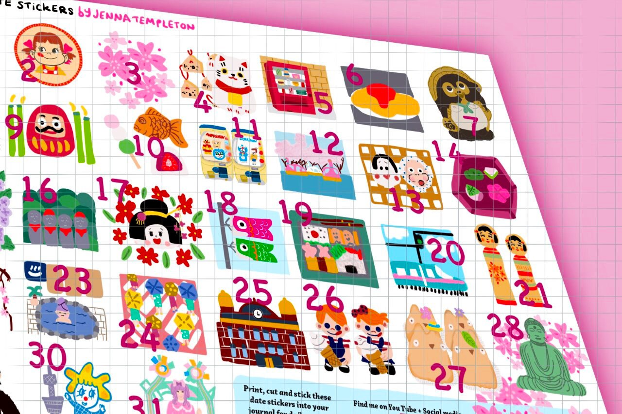 Japan Date Sticker Printable / Japan Digital Date Stickers / Japan ...