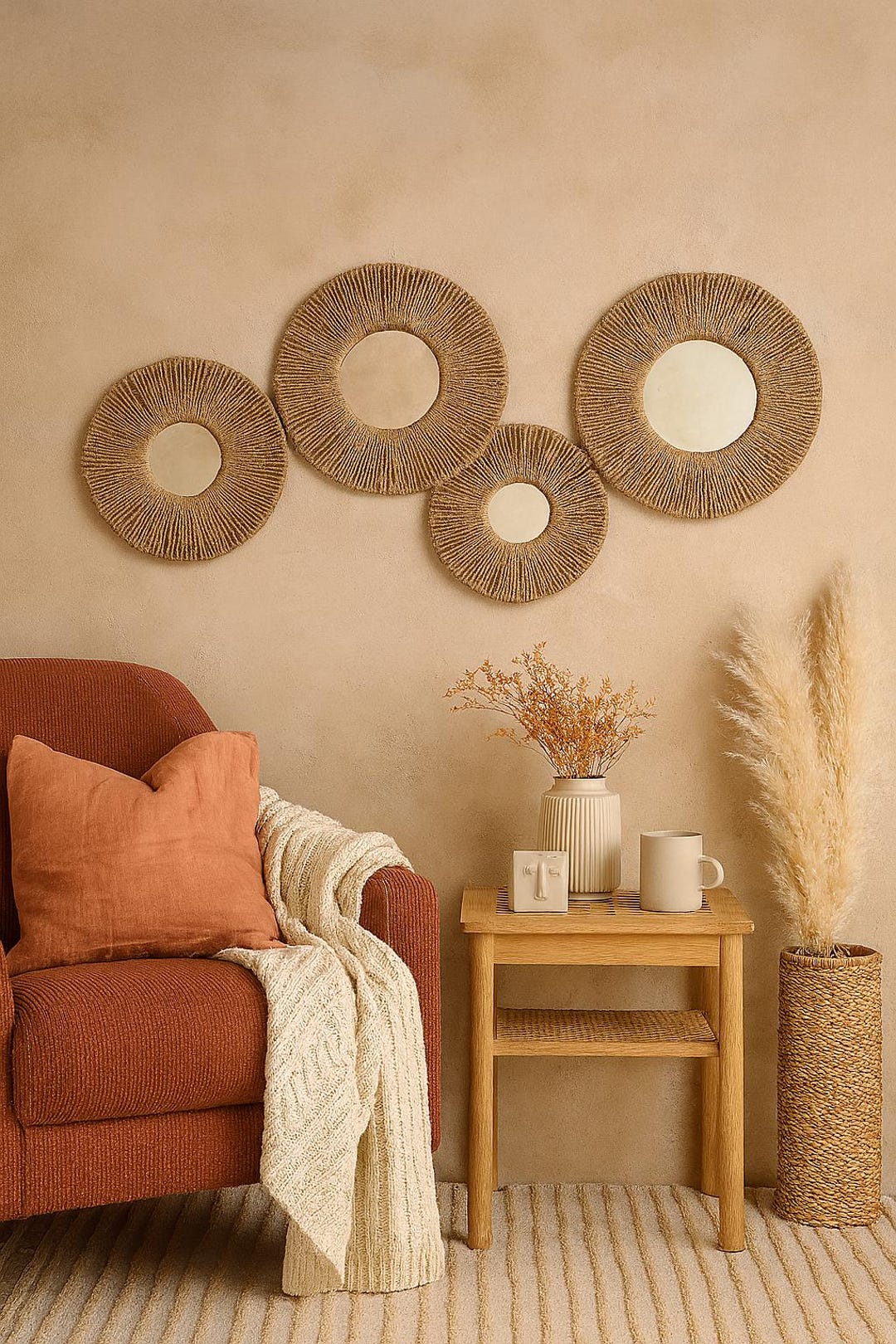 Boho Macrame Round Wall Mirrors | Woven Natural Jute Mirror Decor ...