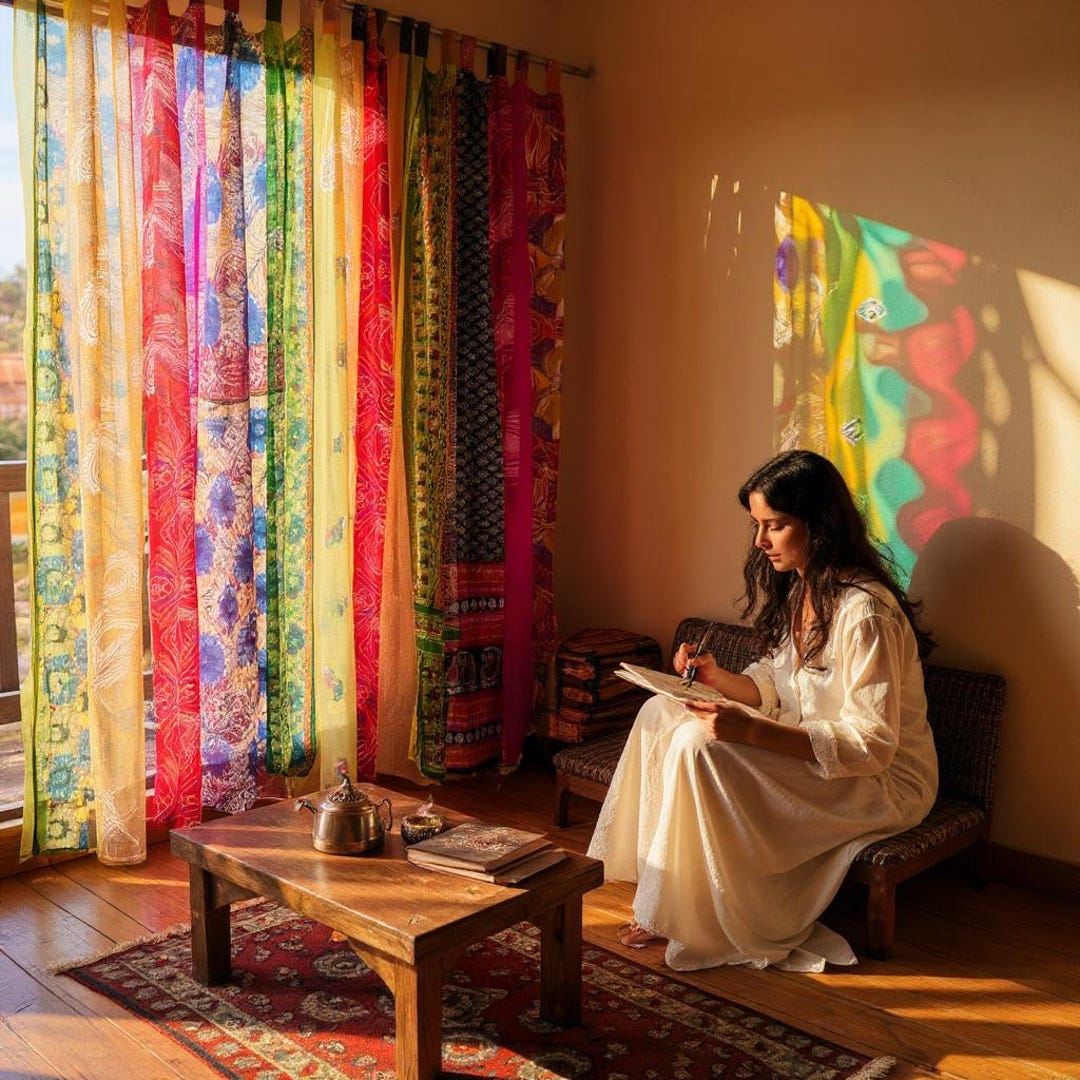 Tenda patchwork in seta indiana, drappeggi boho per finestre, pannello ...
