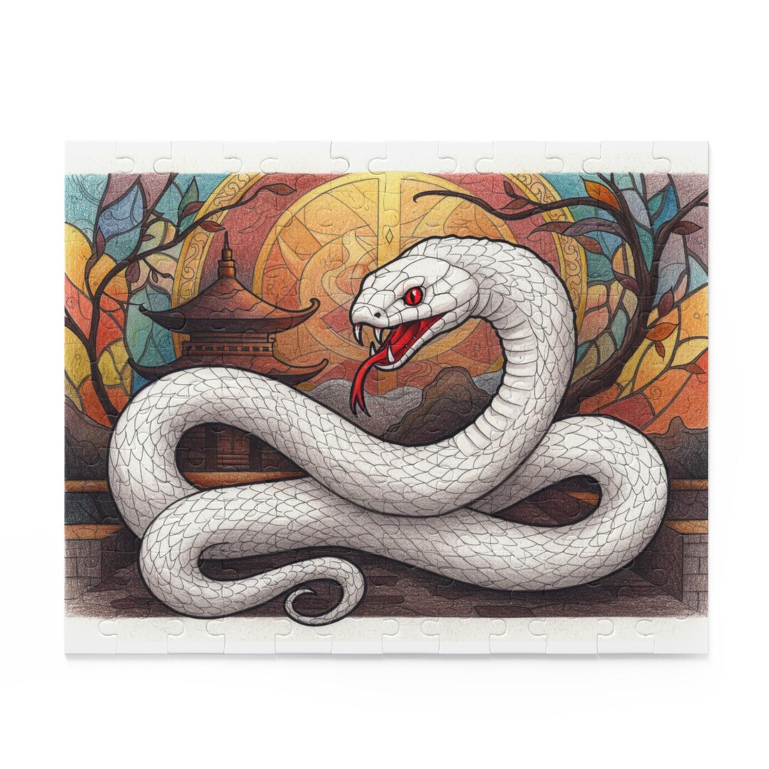 Japanese White Snake Stained Glass Jigsaw Puzzle (1000 Piece) Mystical ...