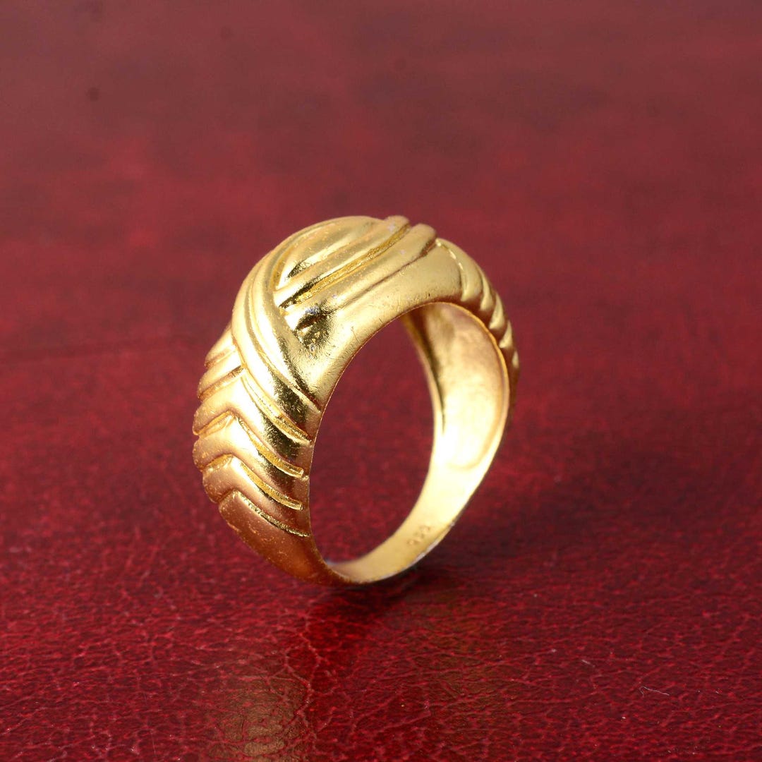 Vintage Textured Brass Ring, Bold Dome Style Band, Adjustable Gold Tone ...