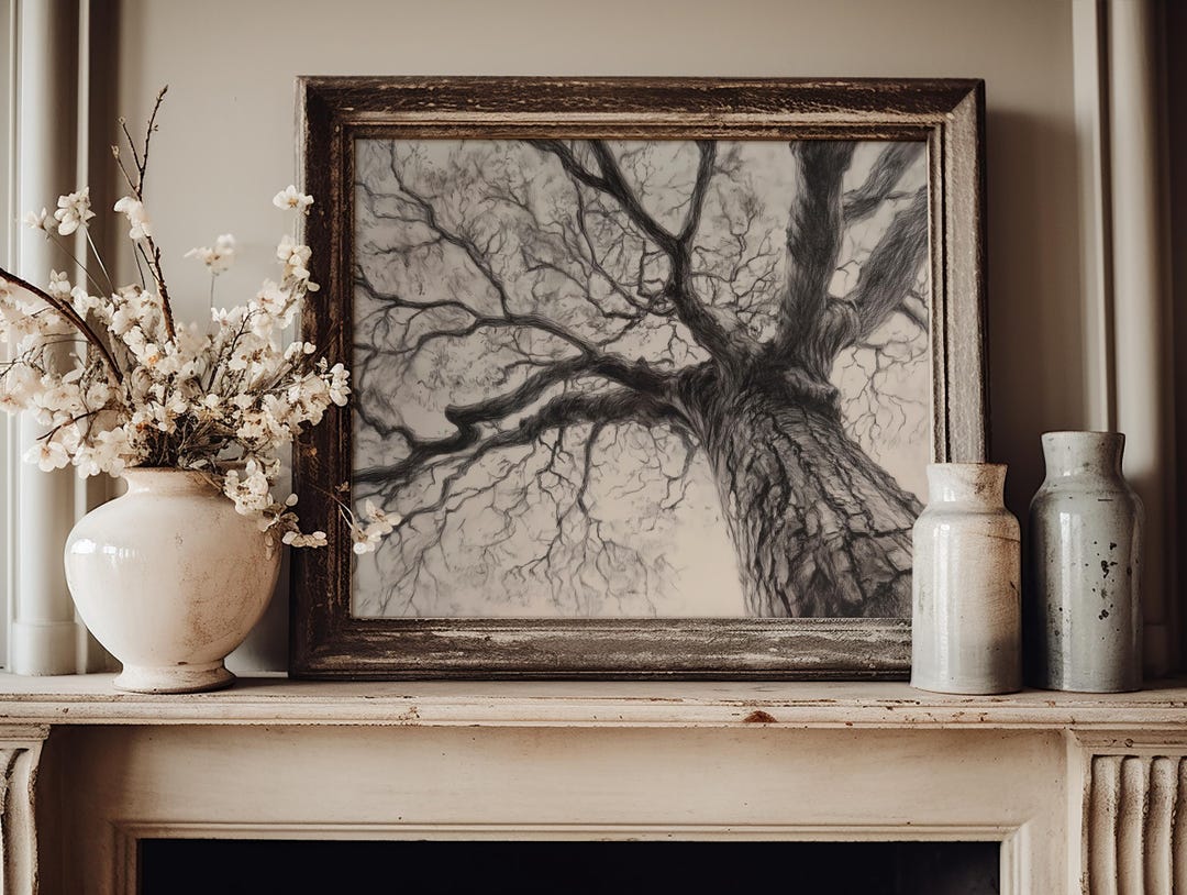 Vintage Tree Canopy Sketch Printable - Rustic Nature Wall Artwork ...