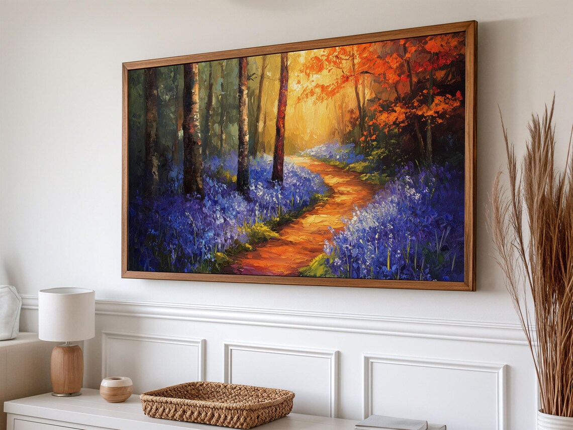 Bluebell Forest Path Frame TV Art, Woodland Scene TV Art, Rustic Nature ...