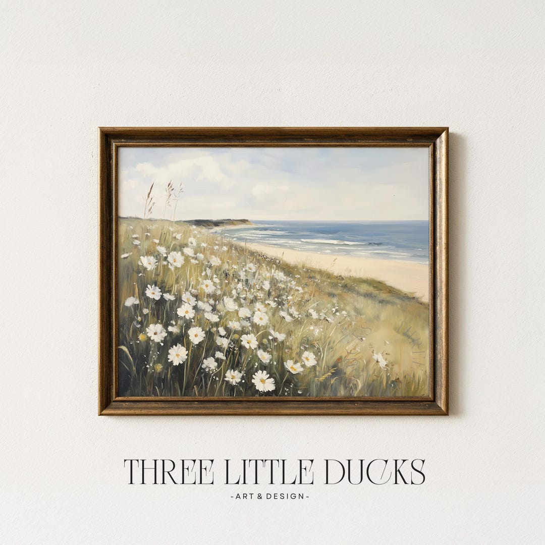 Coastal Wildflower Field Art Print - Charming Beach Landscape, Rustic ...