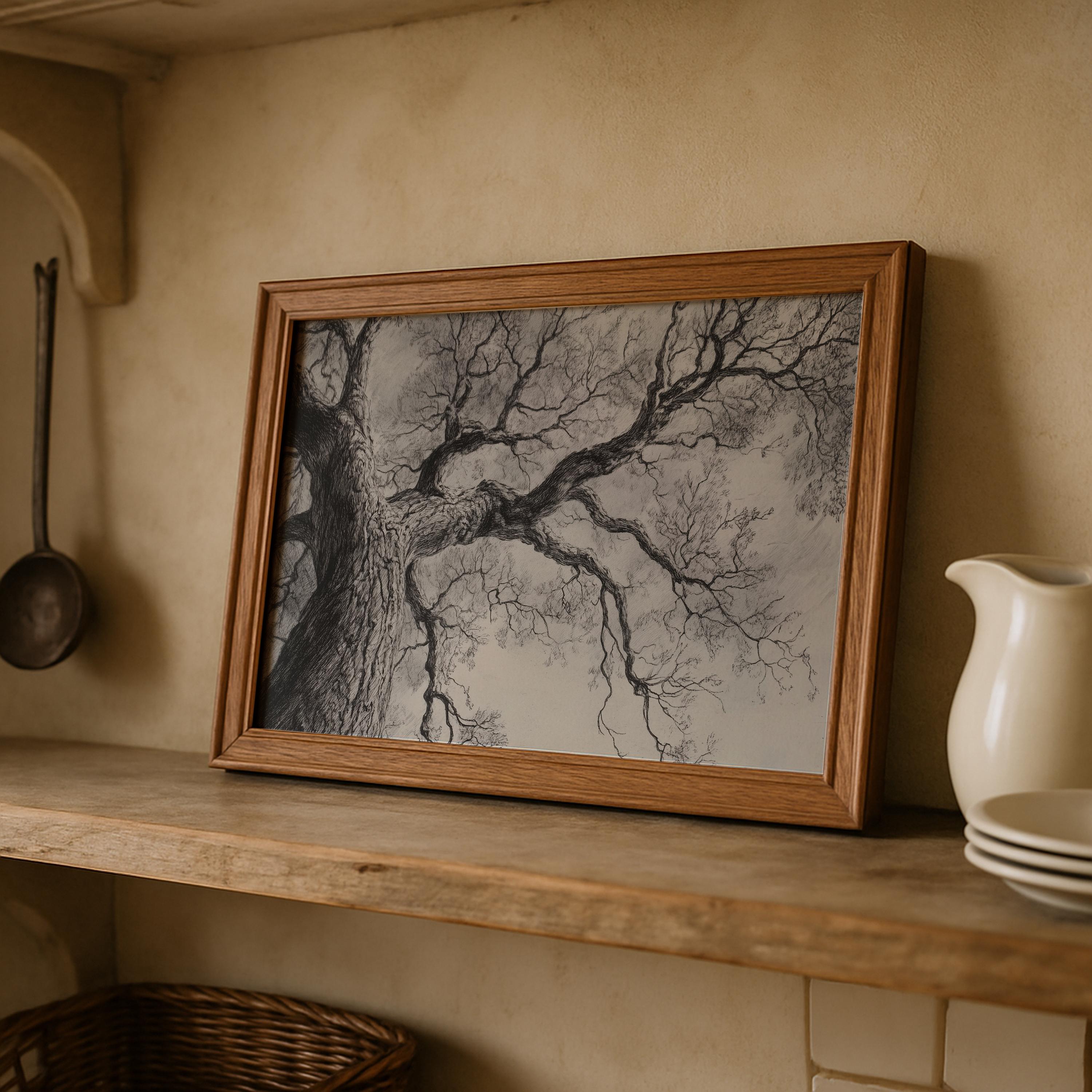 Vintage Tree Canopy Sketch Printable, Rustic Wall Art, Earthy Nature ...