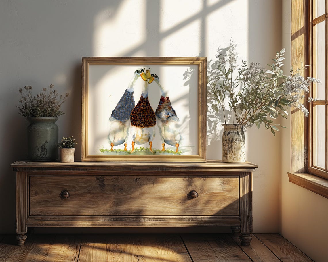 Three Messy Ducks Watercolor Art Print – Whimsical Farmhouse Decor ...