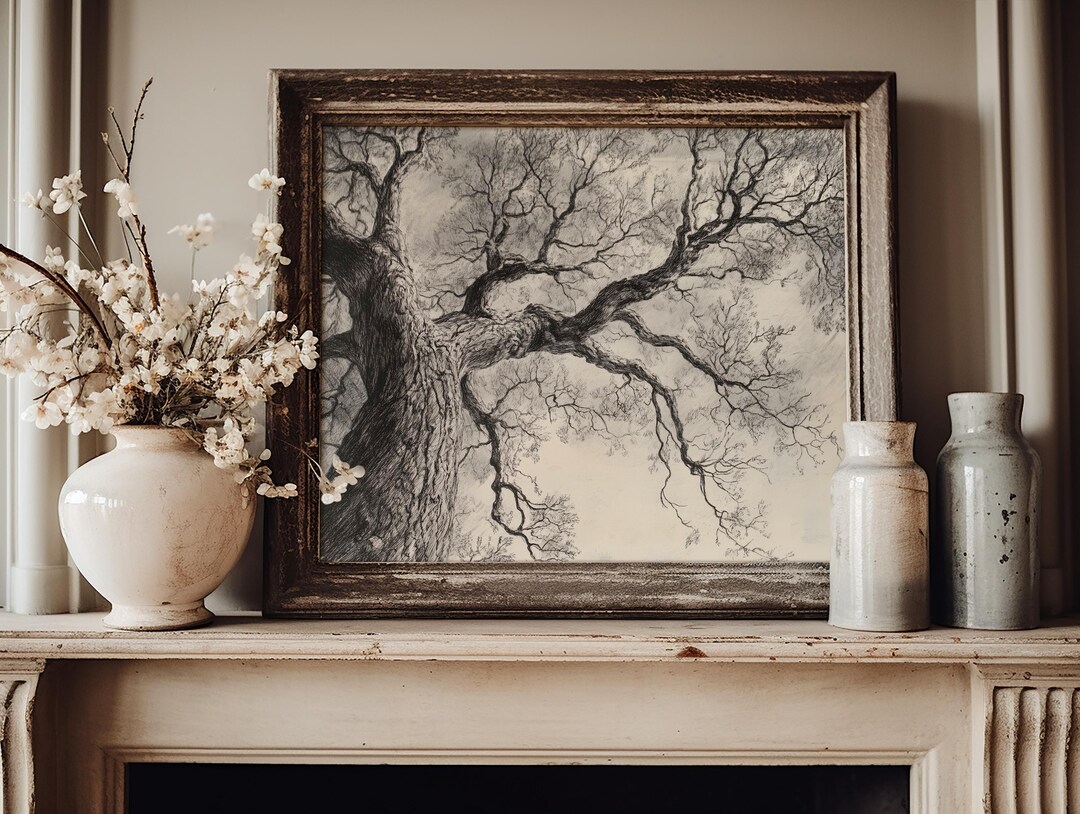 Vintage Tree Canopy Sketch Printable, Rustic Wall Art, Earthy Nature ...