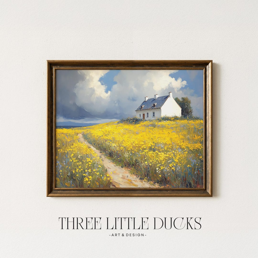 Rustic Farmhouse in Blooming Rapeseed Field - Printable Spring ...