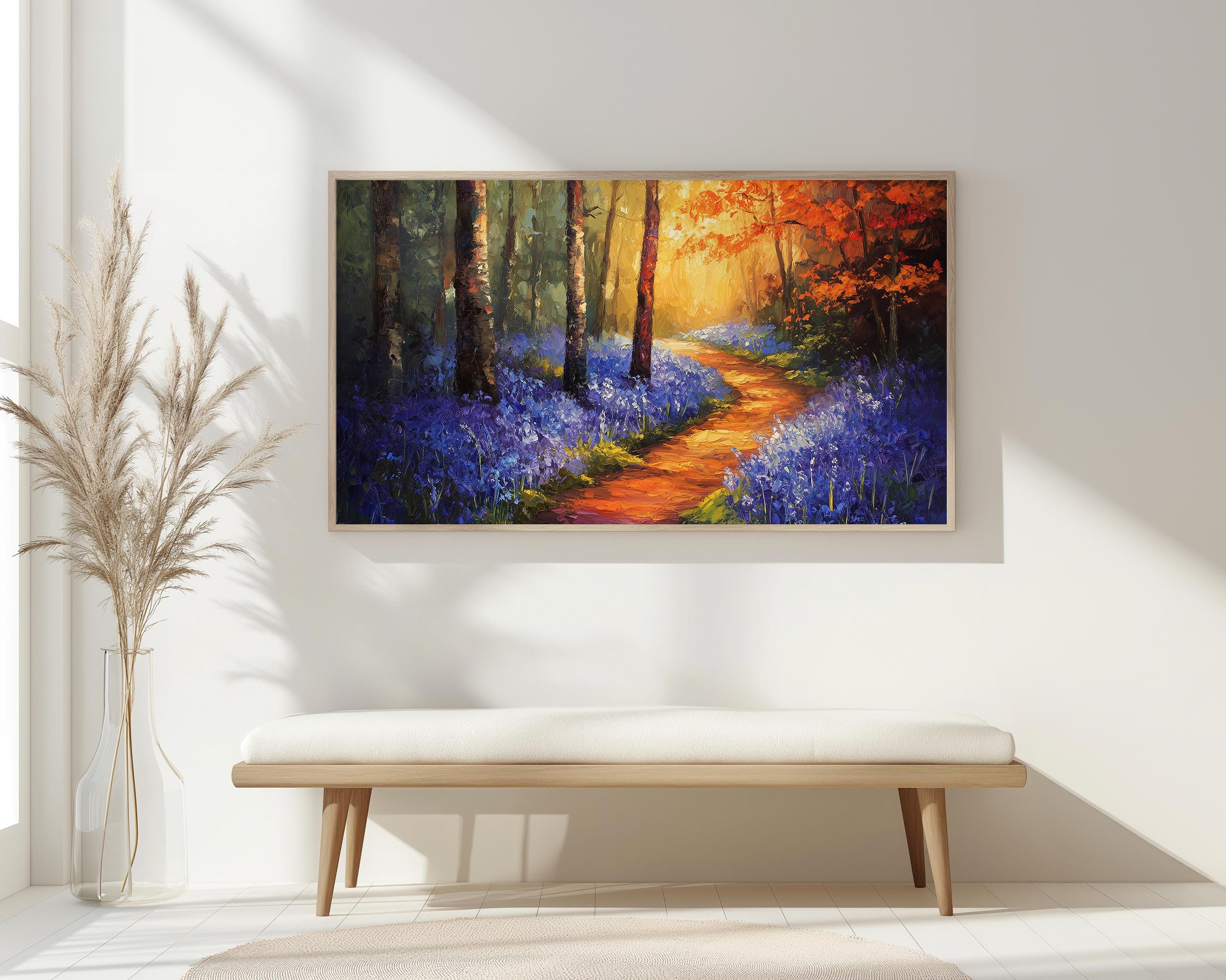 Bluebell Forest Path Frame TV Art, Woodland Scene TV Art, Rustic Nature ...