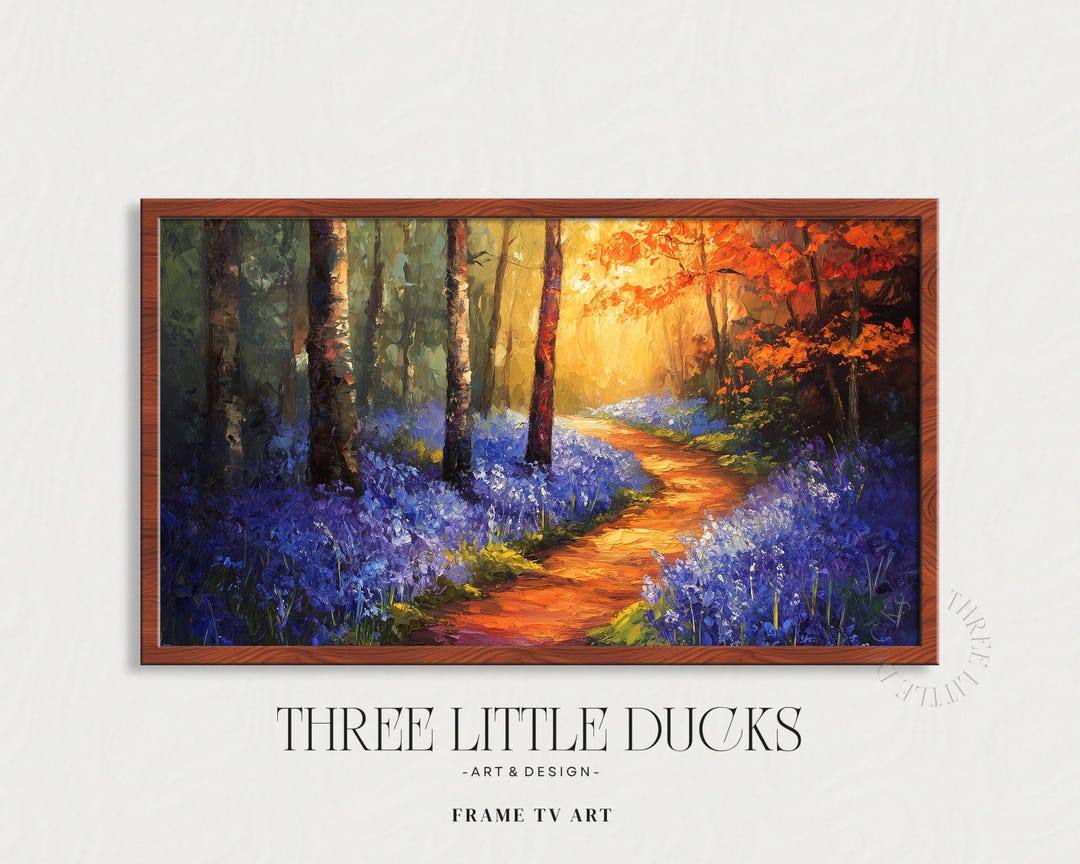 Bluebell Forest Path Frame TV Art, Woodland Scene TV Art, Rustic Nature ...