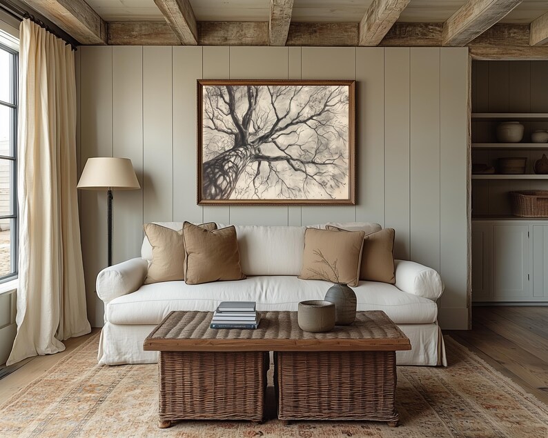 Vintage Tree Sketch | Tree Canopy Art | Rustic Nature Drawing ...