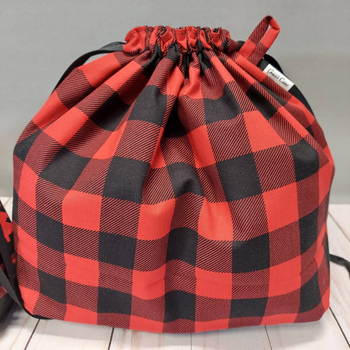 Holiday Double Sack Divided Project Bag With Pocket in Buffalo Plaid ...