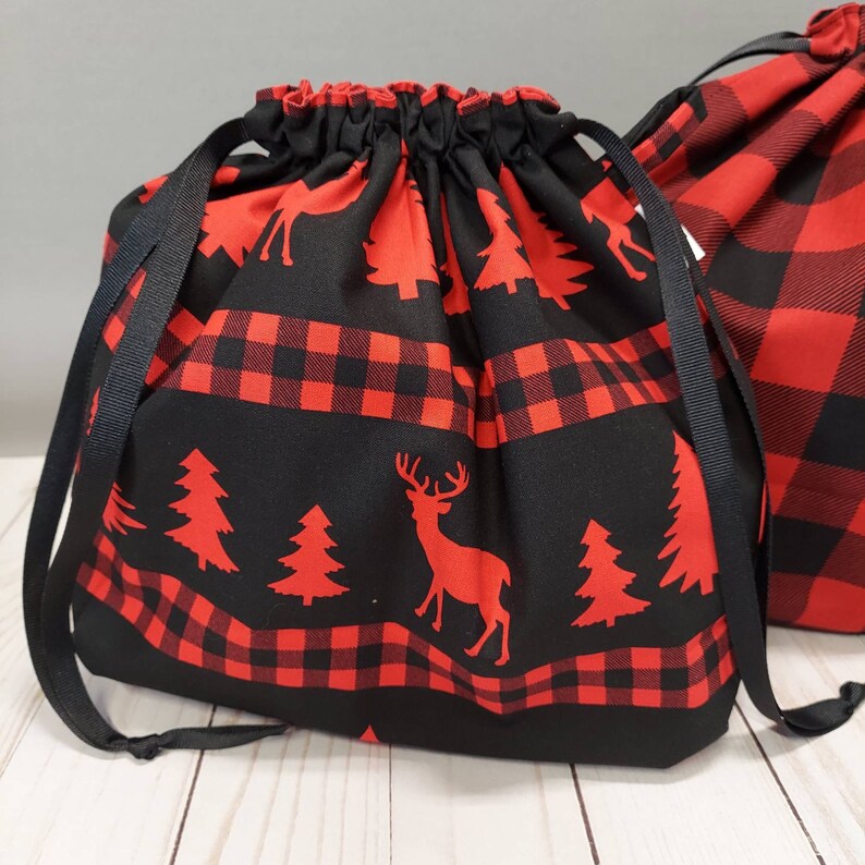 Holiday Double Sack Divided Project Bag With Pocket in Buffalo Plaid ...