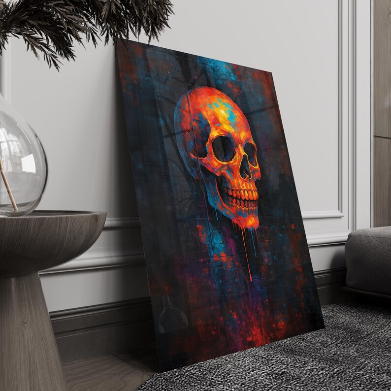 Color Splash Skull UV Printed Glass Wall Art, Modern Bold Skull ...