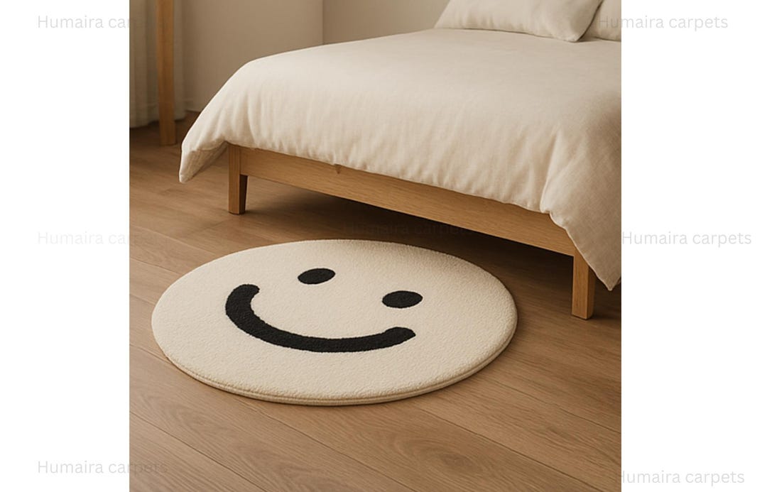 Smiley Face Round Rug – Hand-tufted Happy Face Carpet | Soft Modern ...