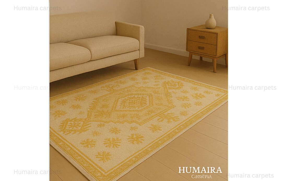 Yellow Boho Wool Rug – Handwoven Tribal Area Carpet 4x6 Ft – Golden ...