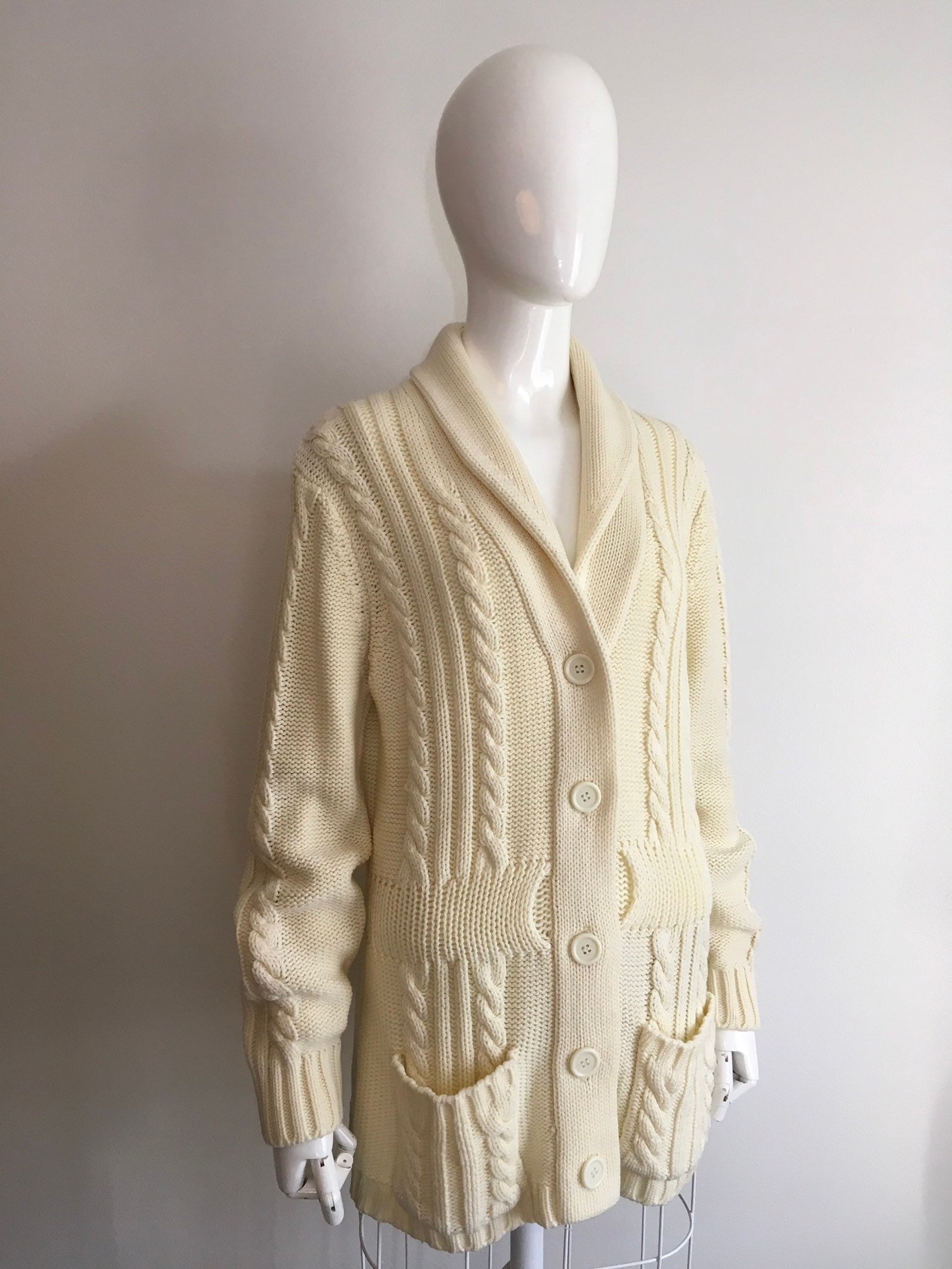 Vintage 1970s Cable Knit Cardigan 70s Grandpa Sweater Shawl Collar - Etsy