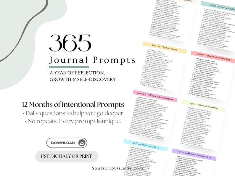 365 Journal Prompts | Printable Journal Prompts | Self Care | Beginner ...