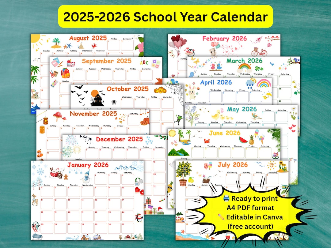 2025–2026 School Year Calendar PDF – Editable and Printable Academic ...