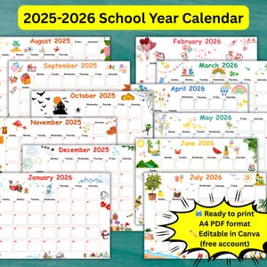 2025–2026 School Year Calendar PDF – Editable and Printable Academic ...