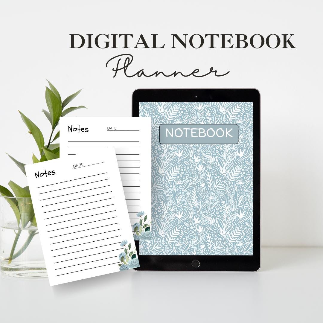 Digital Ruled Notebook: Green Floral Design for Goodnotes (PDF Download ...