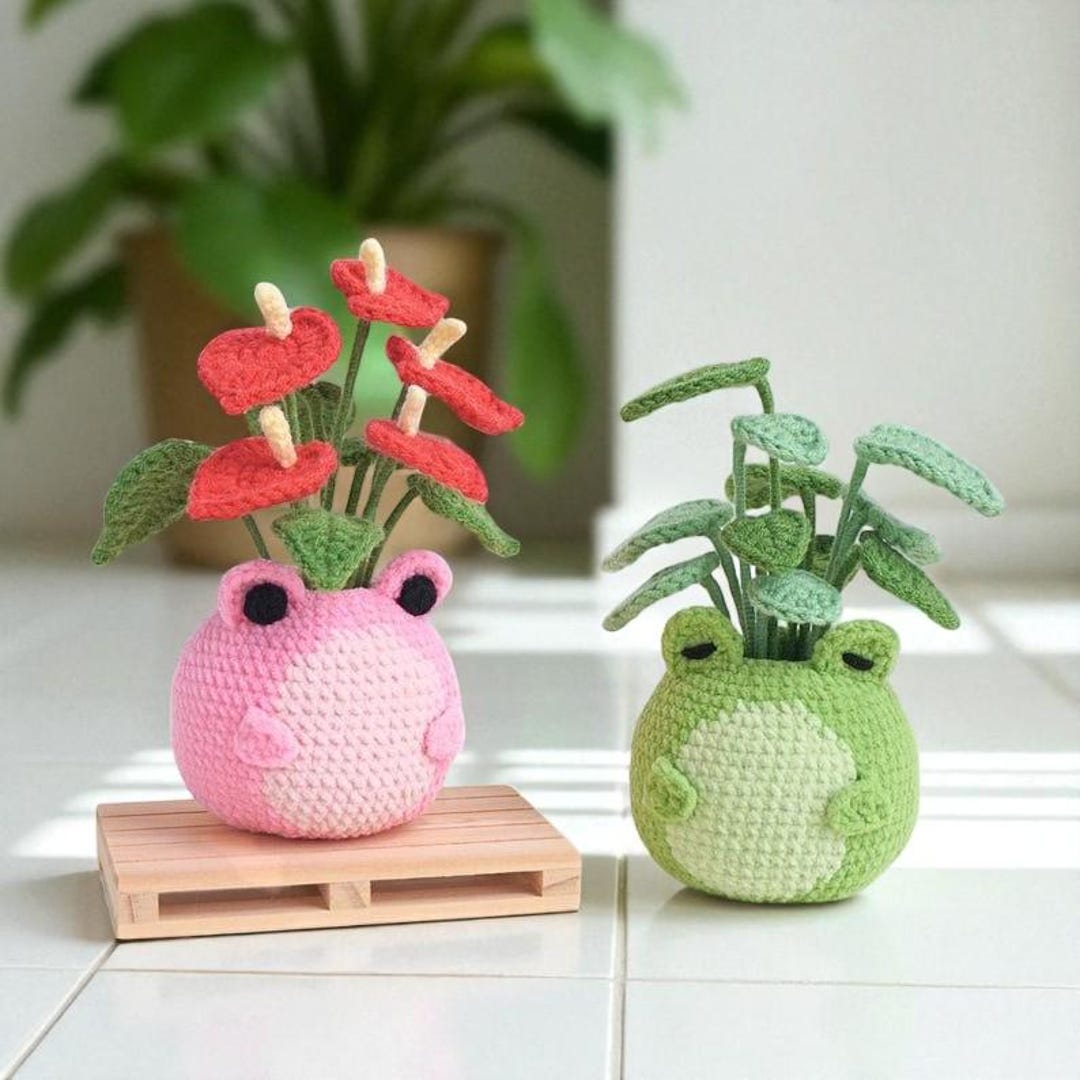 Froggy Duo Pots Crochet Pattern Bundle PDF – Pink Frog Pot & Green Frog ...